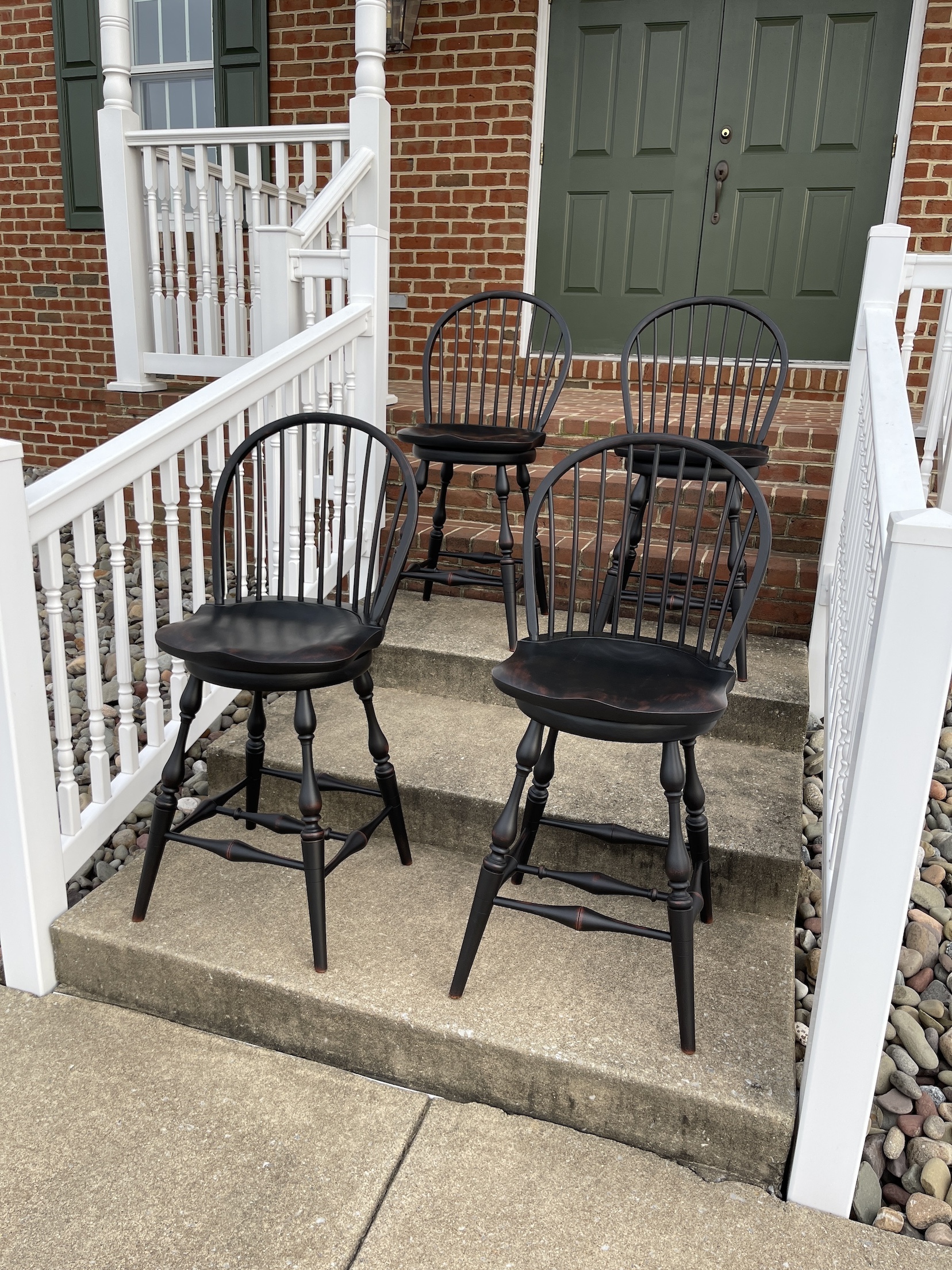 Four Swivel Low Bow Back Windsor Counter Stools