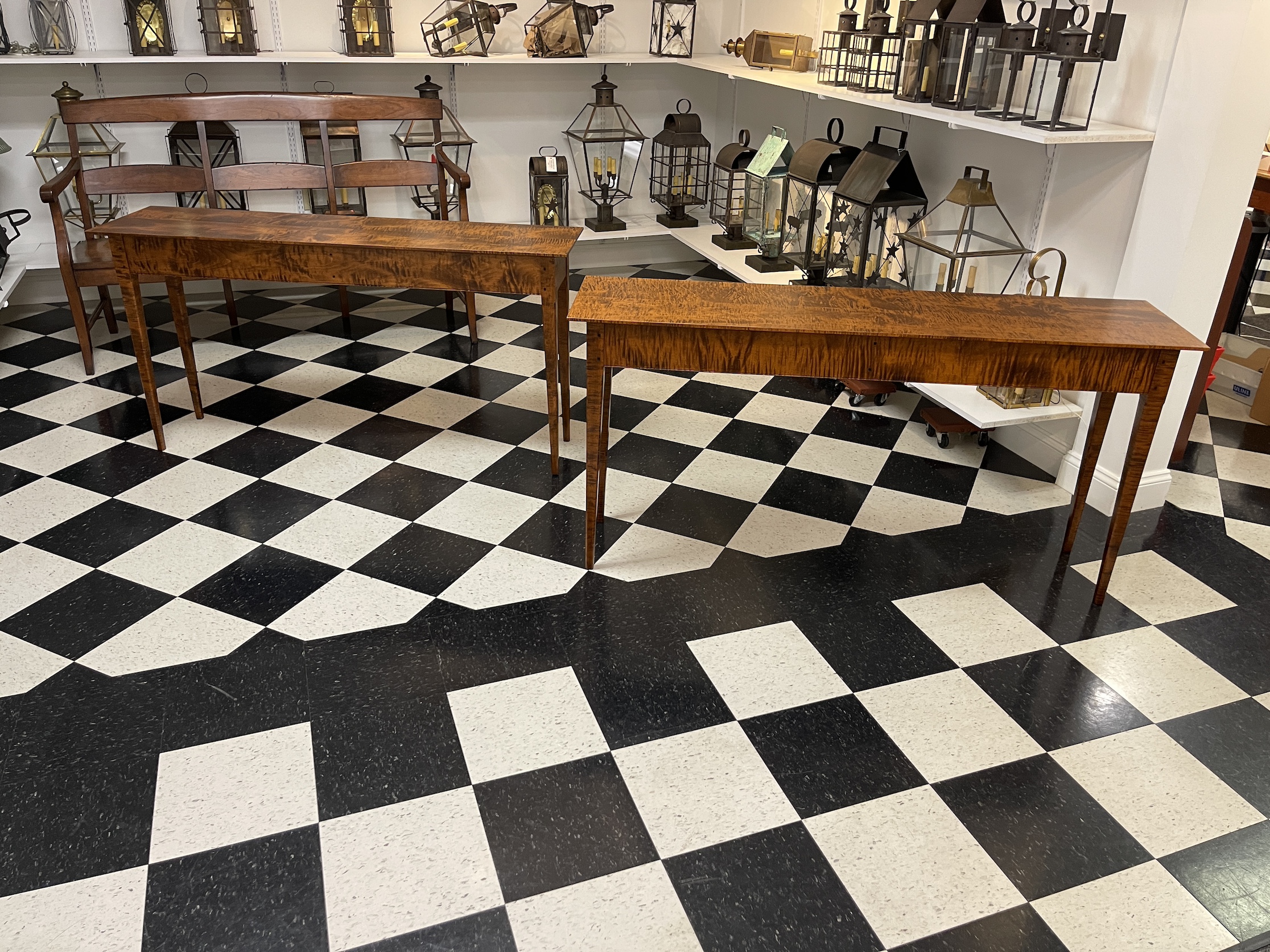 Pair of Tiger Maple Hall Tables
