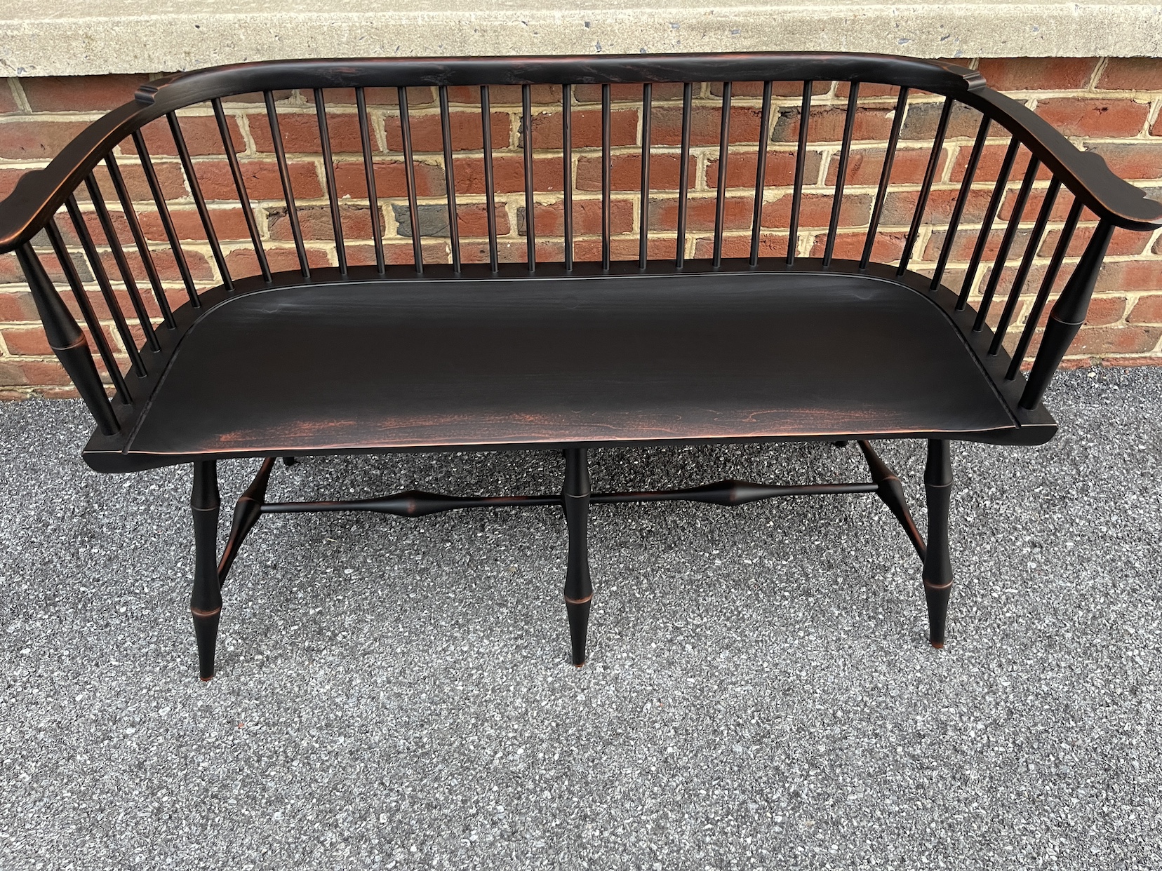 Historical Low Back Windsor Settee with Bamboo Style Turnings - SOLD