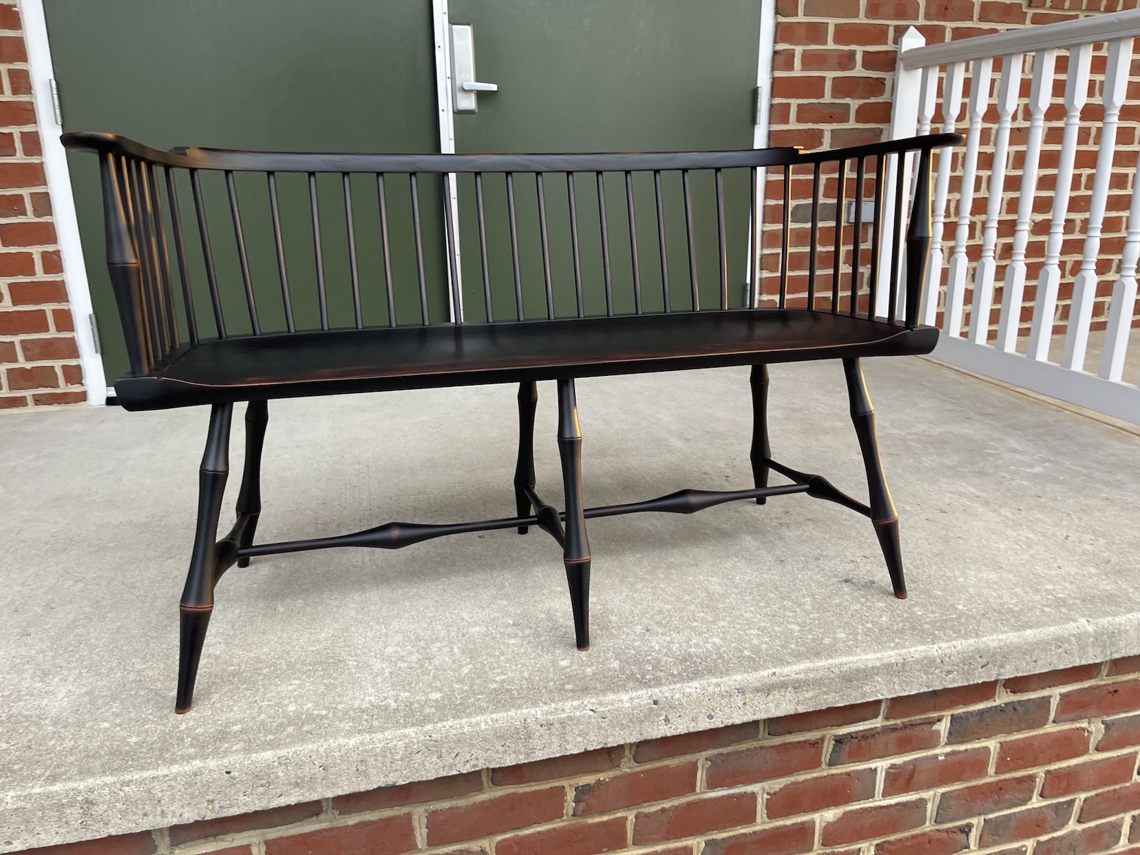 Historical Low Back Windsor Settee with Bamboo Style Turnings