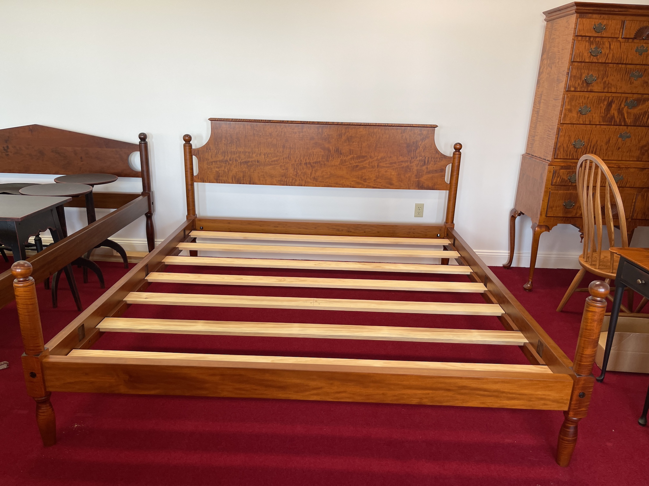 Tiger Maple Wood King Size Bed