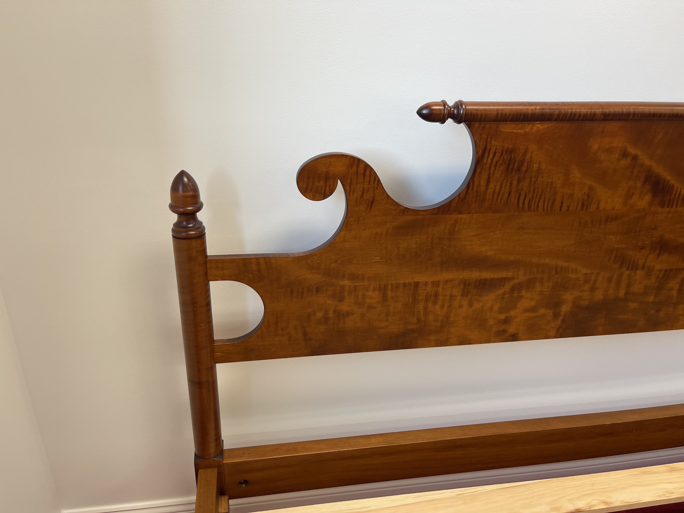Tiger Maple Wood King Size Farmhouse Acorn Bed - Sold